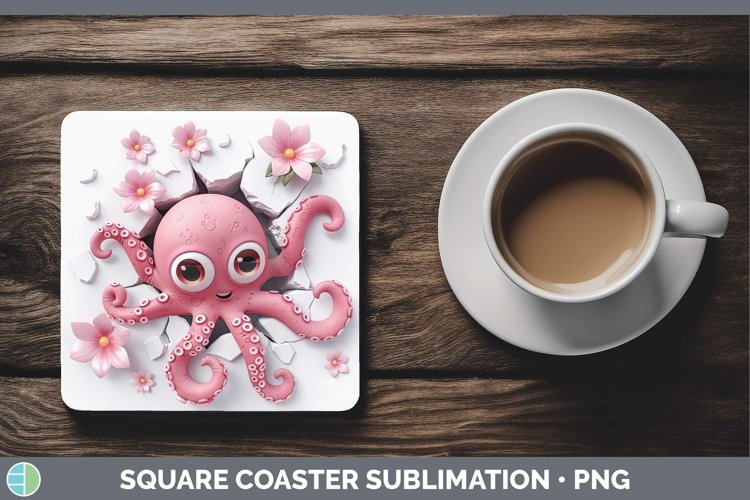3D Hole in the Wall Octopus Square Coaster Sublimation Coast