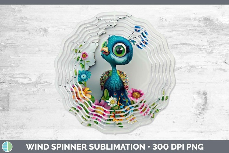 3D Hole in the Wall Peacock Wind Spinner Sublimation Spinner