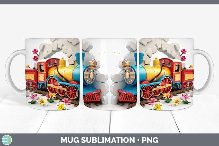 3D Hole in the Wall Train Mug Wrap Sublimation Coffee Cup De