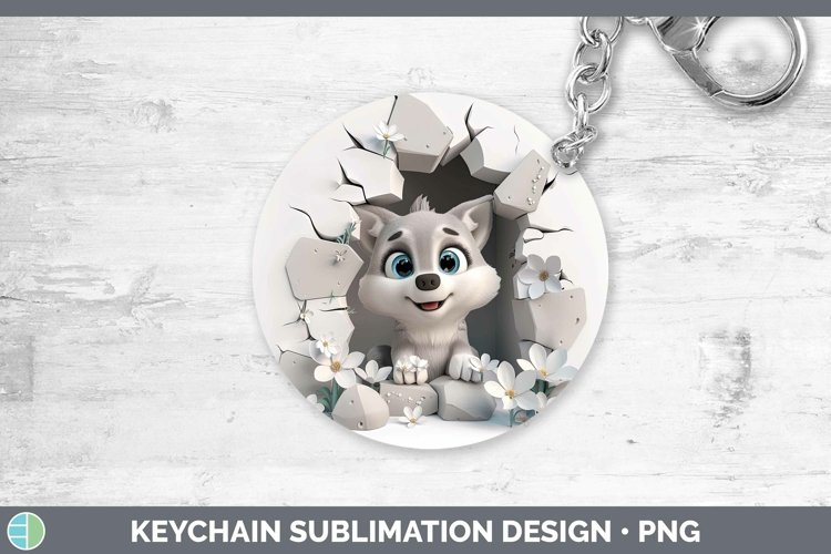 3D Hole in the Wall Wolf Keychain | Sublimation Keyring Desi