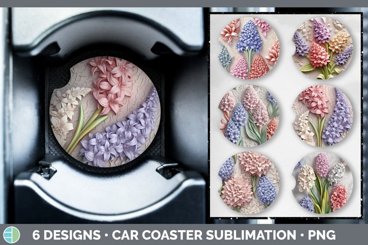 3D Hyacinth Flowers Car Coaster | Sublimation Coaster Design
