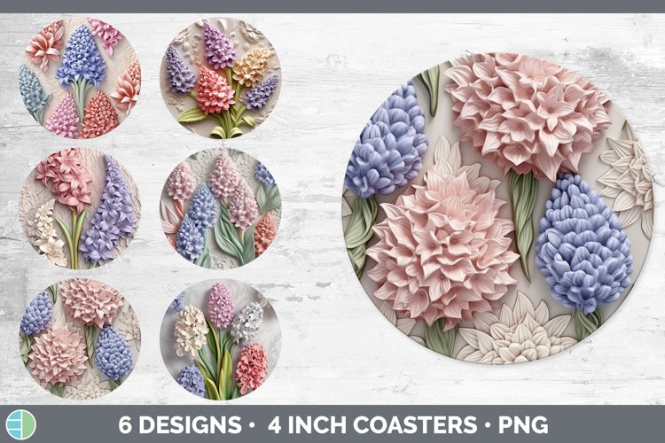 3D Hyacinth Flowers Round Coaster | Sublimation Coaster Desi