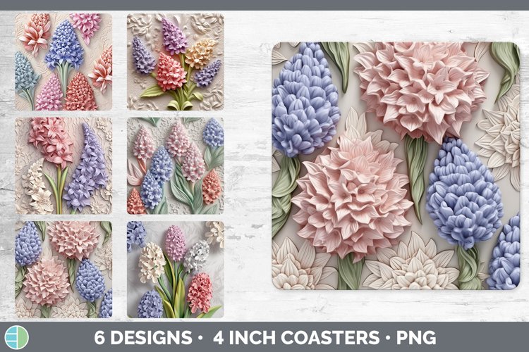 3D Hyacinth Flowers Square Coaster | Sublimation Coaster Des