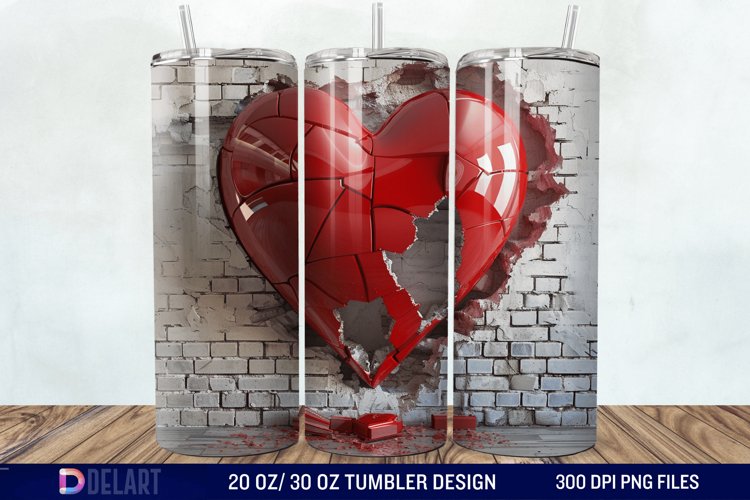 3D Inflated Heart Hole In A Wall Tumbler Wrap