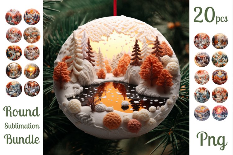 3D Knitted Christmas Round Ornaments Sublimation Bundle PNG