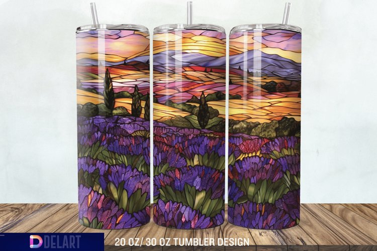 3D Lavender Fields Stained Glass Tumbler Wrap