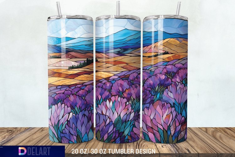3D Lavender Fields Stained Glass Tumbler Wrap