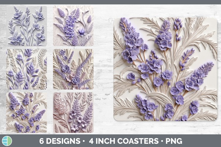 3D Lavender Flowers Square Coaster | Sublimation Coaster Des