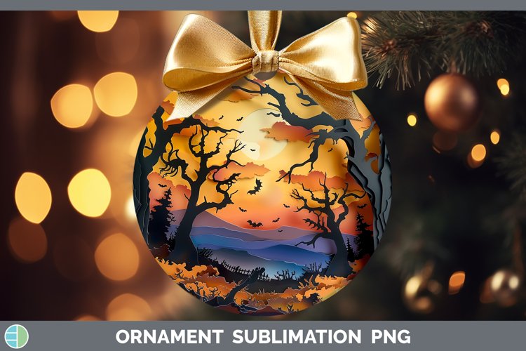 3D Layered Halloween Haunted Forest Ornament Sublimation Bau