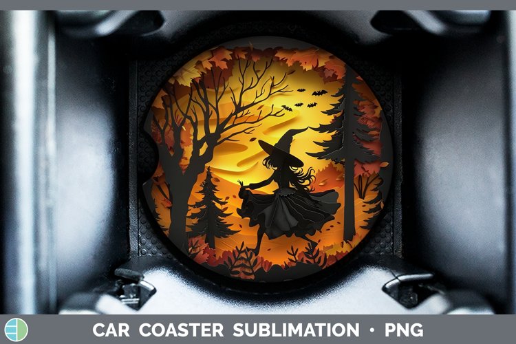 3D Layered Halloween Witch Car Coaster Sublimation Coaster D
