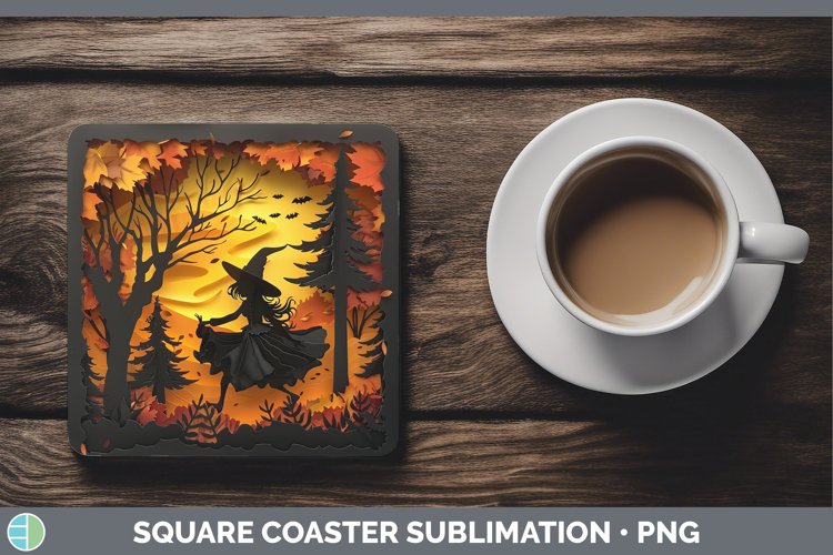 3D Layered Halloween Witch Square Coaster Sublimation Coaste