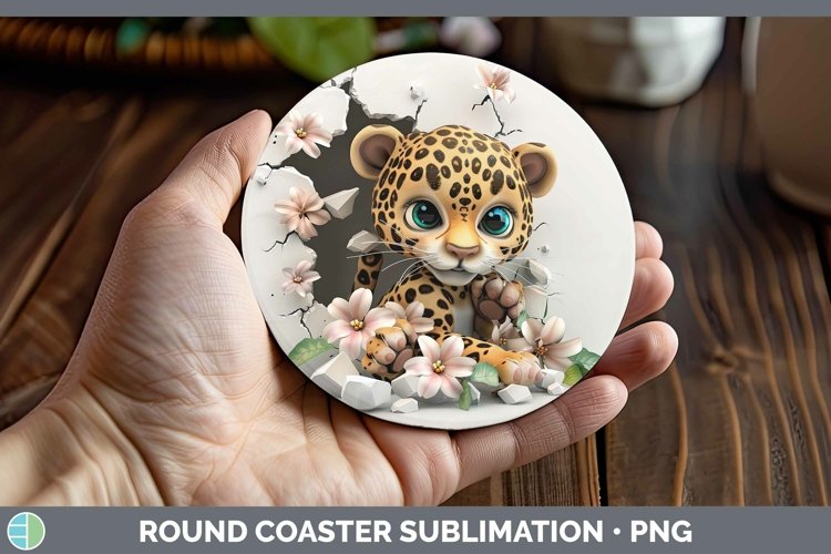 3D Leopard Round Coaster Sublimation Coaster Designs