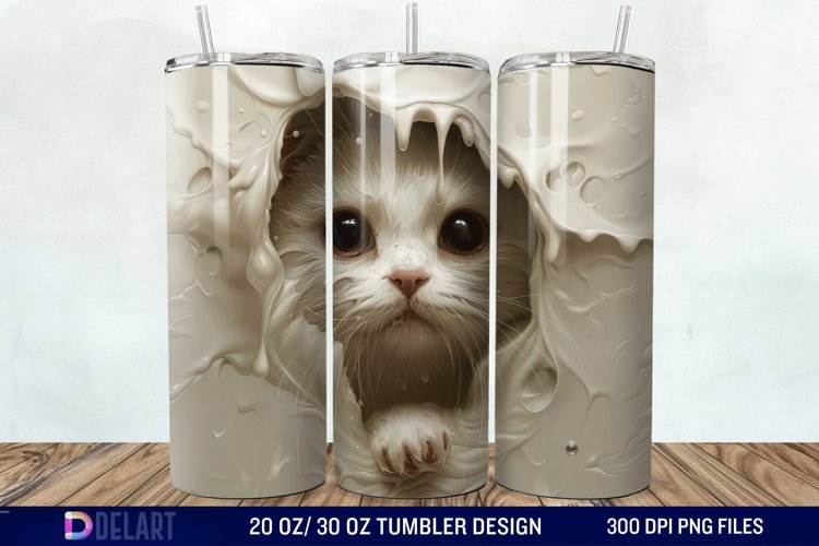 3D Melting Cat Tumbler wrap