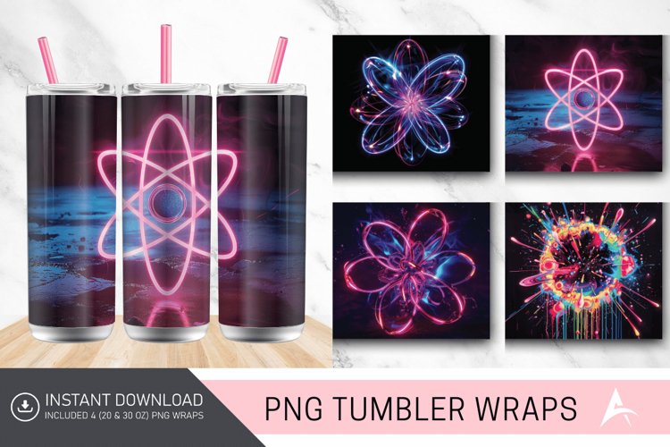 3D Neon Atomic Burst Tumbler wrap