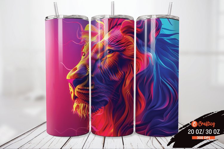 3D Neon Lion and Tapered Skinny Tumbler Wrap