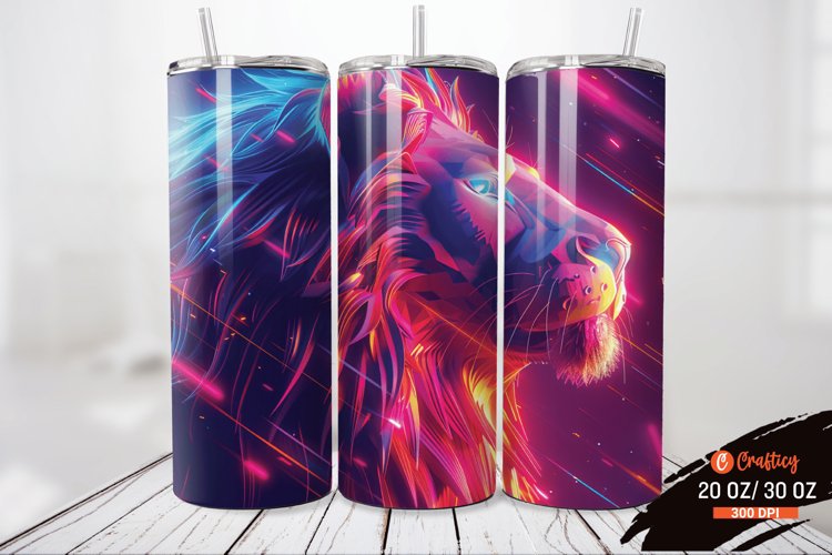 3D Neon Lion and Tapered Skinny Tumbler Wrap