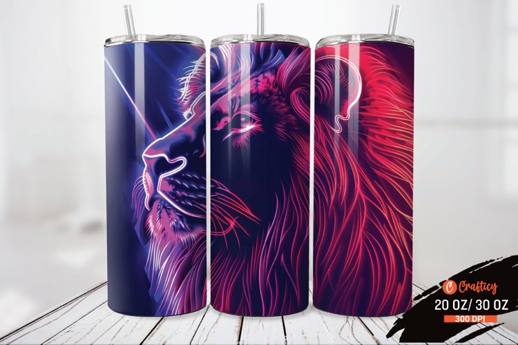 3D Neon Lion and Tapered Skinny Tumbler Wrap