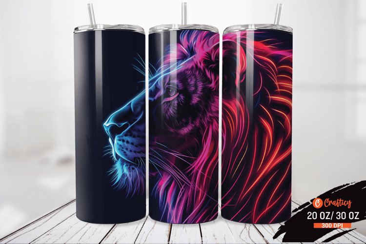 3D Neon Lion and Tapered Skinny Tumbler Wrap