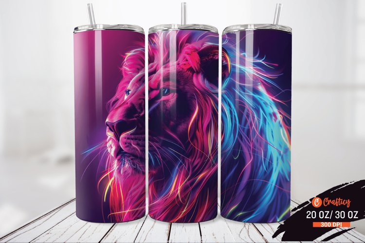 3D Neon Lion and Tapered Skinny Tumbler Wrap