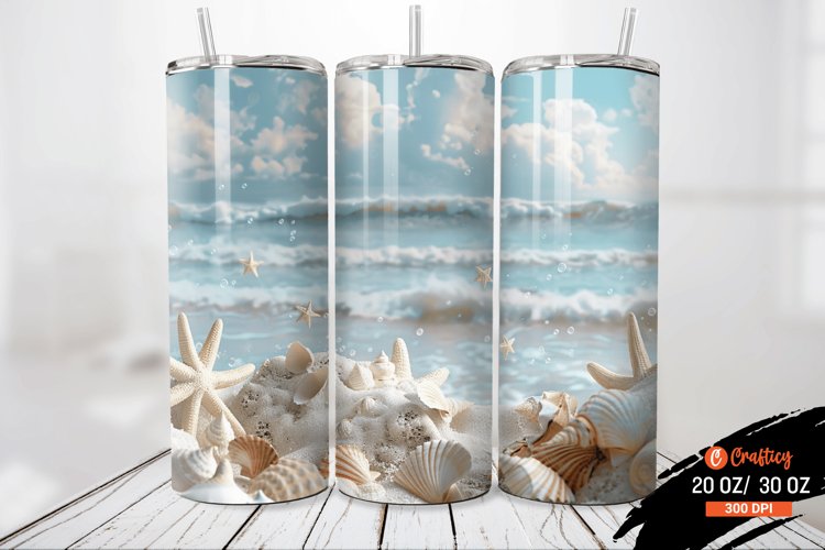 3D Ocean Beach Seashells Tumbler wrap