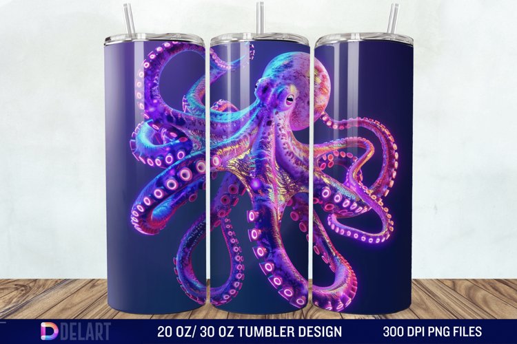 3D Octopus Neon Tumbler Wrap