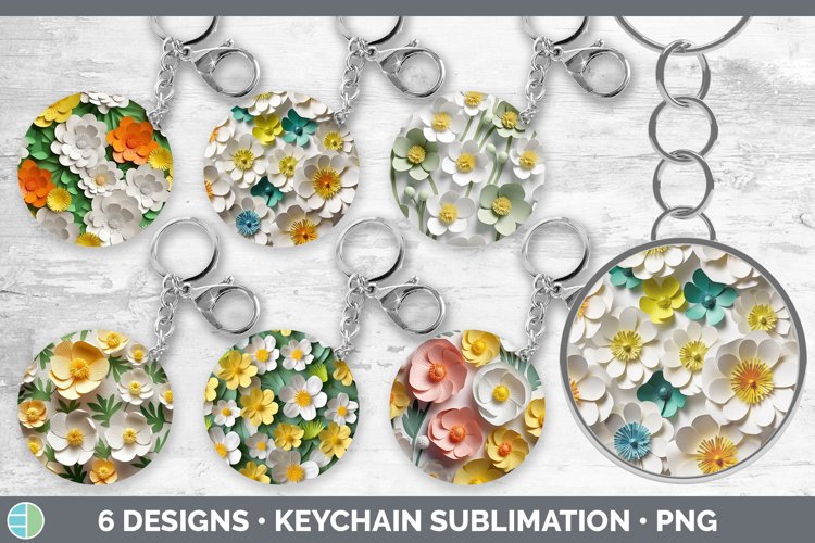 3D Paper Buttercup Flowers Keychain | Sublimation Keyring De