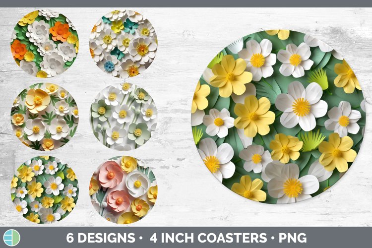 3D Paper Buttercup Flowers Round Coaster | Sublimation Coast