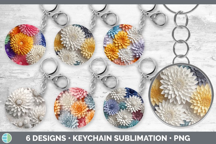 3D Paper Chrysanthemum Flowers Keychain | Sublimation Keyrin