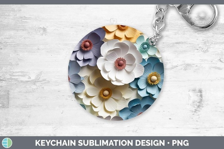 3D Paper Flowers Anemone Keychain Sublimation Keyring Design