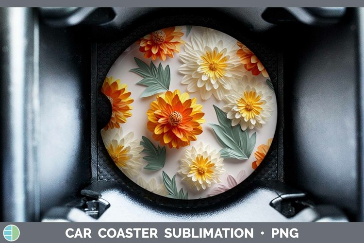 3D Paper Flowers Calendula Car Coaster Sublimation Coaster D