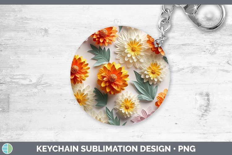 3D Paper Flowers Calendula Keychain Sublimation Keyring Desi