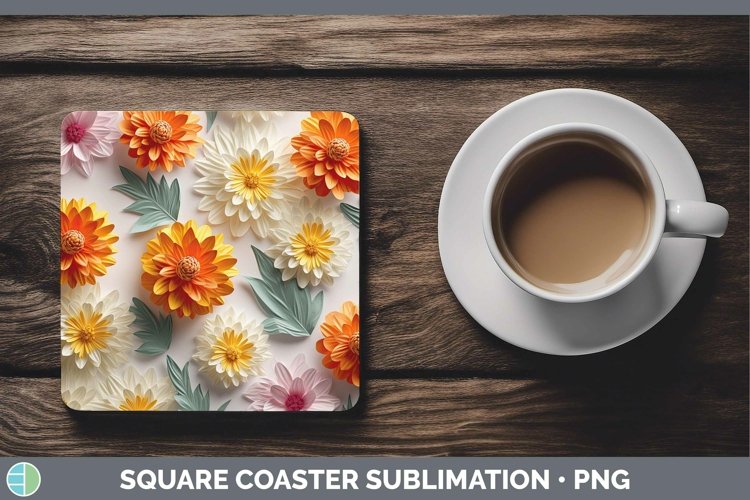 3D Paper Flowers Calendula Square Coaster Sublimation Coaste