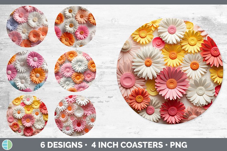 3D Paper Gerbera Daisy Flowers Round Coaster | Bundle Coaste
