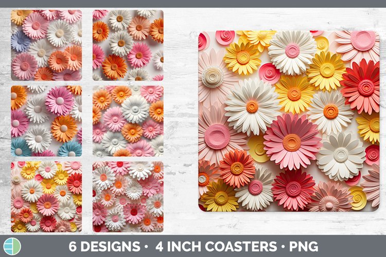 3D Paper Gerbera Daisy Flowers Square Coaster | Bundle Coast