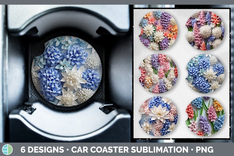 3D Paper Hyacinth Flowers Car Coaster | Bundle Coaster Desig