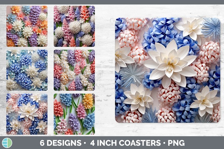 3D Paper Hyacinth Flowers Square Coaster | Bundle Coaster De