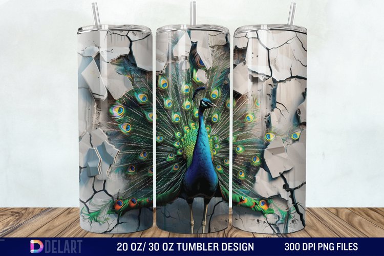 3D Peacock Smashed Wall Tumbler Wrap