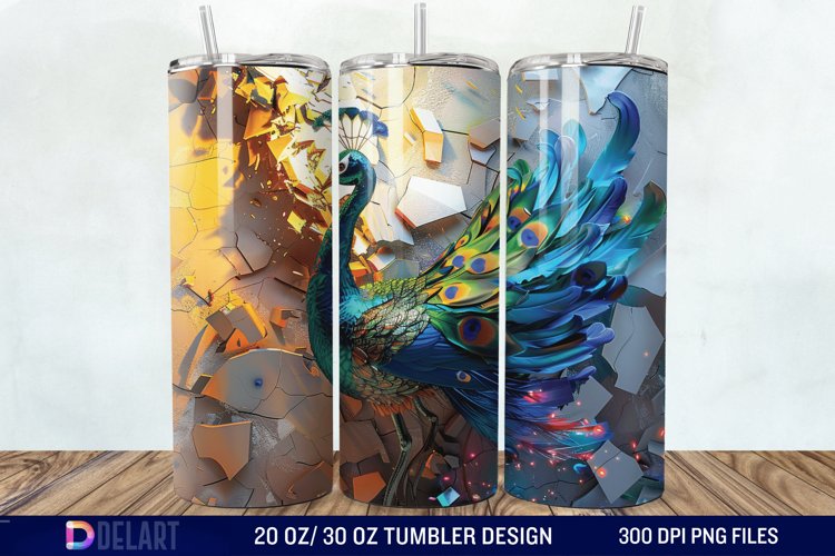 3D Peacock Smashed Wall Tumbler Wrap