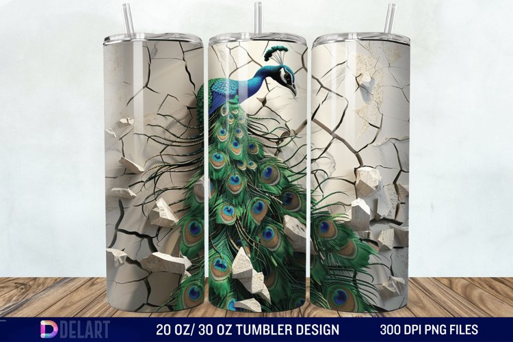3D Peacock Smashed Wall Tumbler Wrap