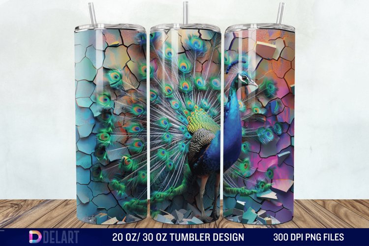 3D Peacock Smashed Wall Tumbler Wrap