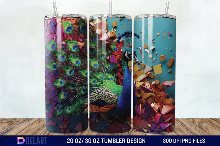 3D Peacock Smashed Wall Tumbler Wrap