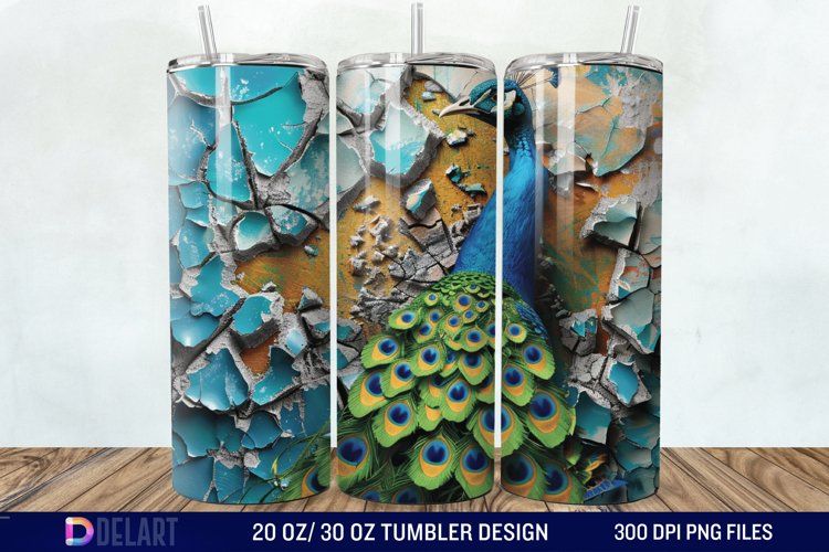 3D Peacock Smashed Wall Tumbler Wrap