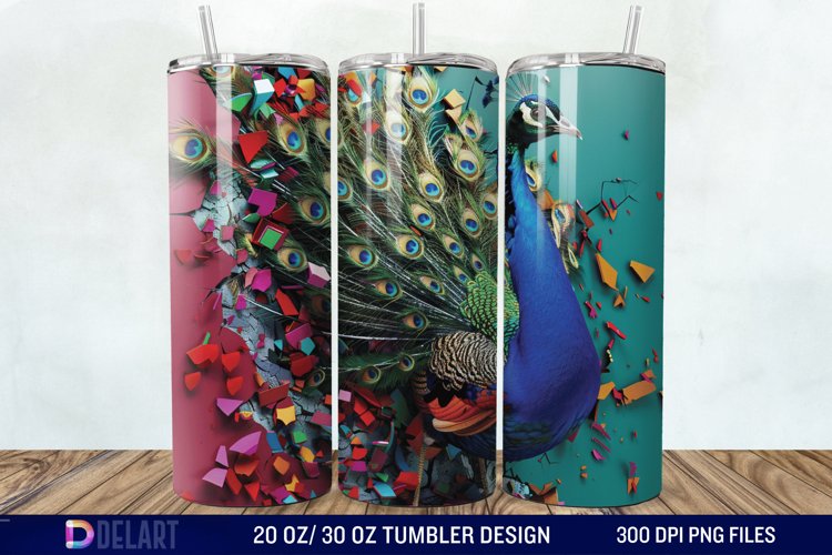 3D Peacock Smashed Wall Tumbler Wrap