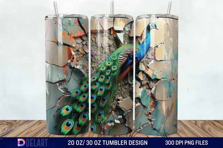 3D Peacock Smashed Wall Tumbler Wrap