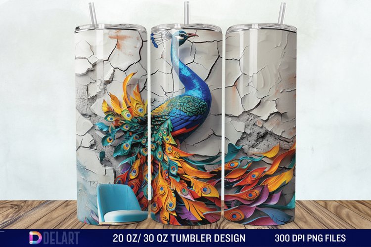 3D Peacock Smashed Wall Tumbler Wrap