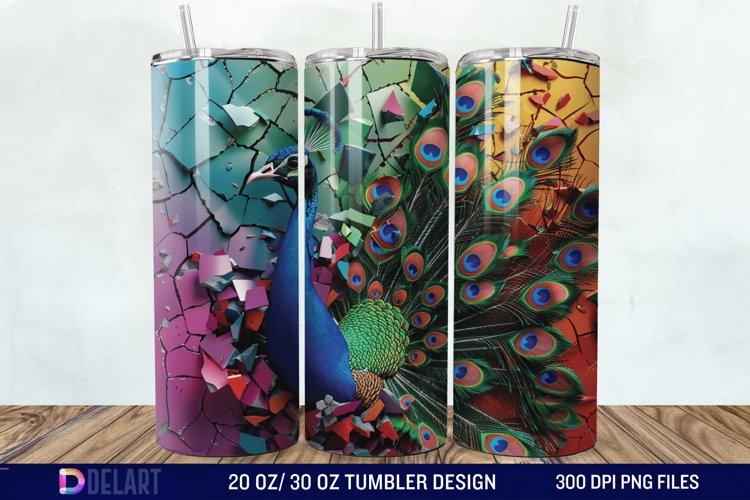 3D Peacock Smashed Wall Tumbler Wrap