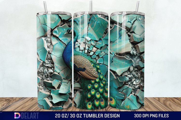 3D Peacock Smashed Wall Tumbler Wrap