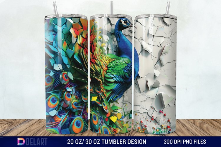 3D Peacock Smashed Wall Tumbler Wrap
