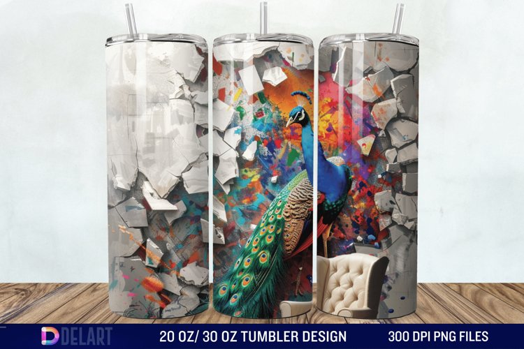 3D Peacock Smashed Wall Tumbler Wrap