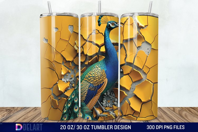 3D Peacock Smashed Wall Tumbler Wrap